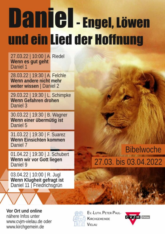 Bibelwoche 2022 zu Daniel in Vielau und Friedrichsgrün – Kirchgemein.de Bibelwoche 2022 zu Daniel in Vielau und Friedrichsgrün – Kirchgemein.de